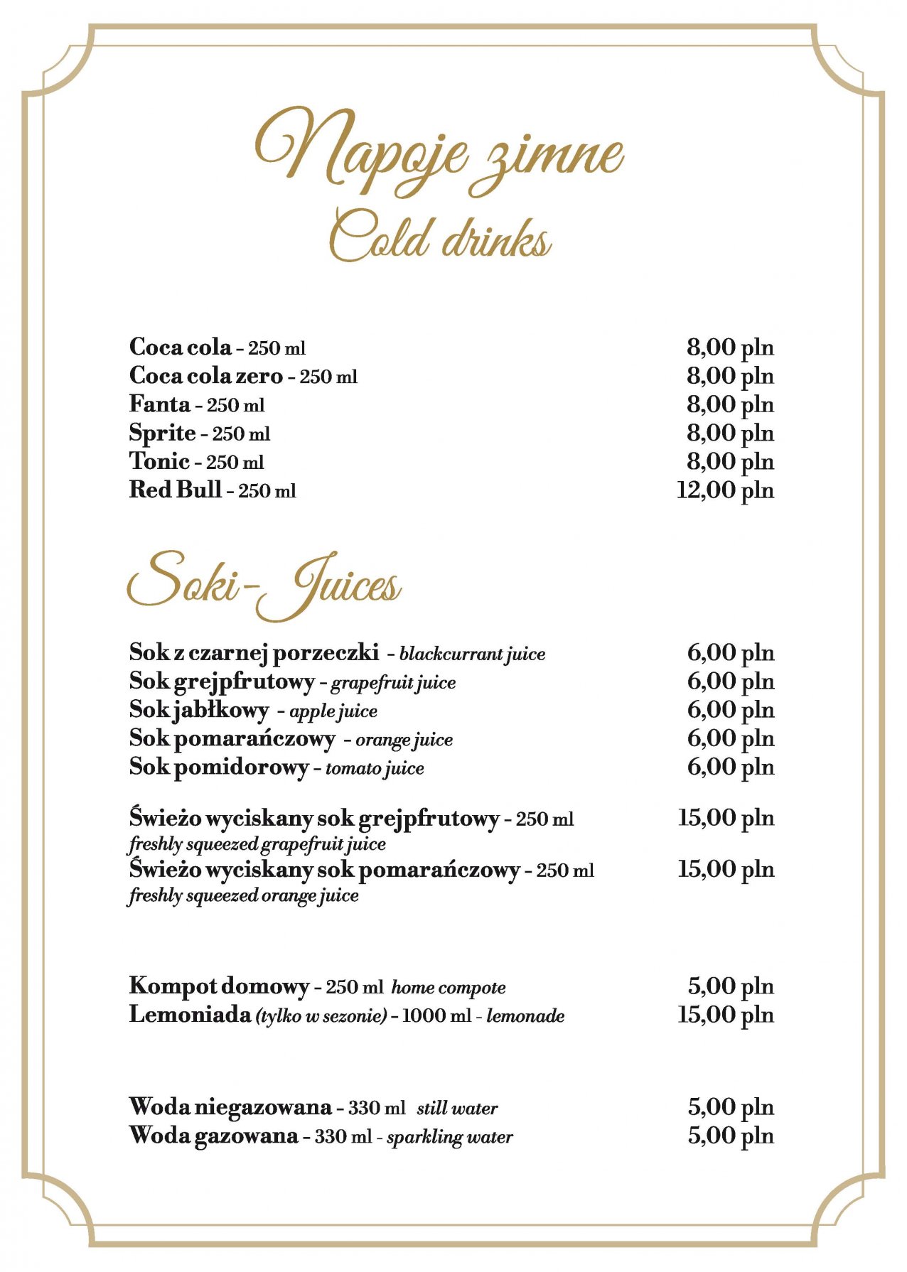 Menu restauracyjne | Hotel Elgrom